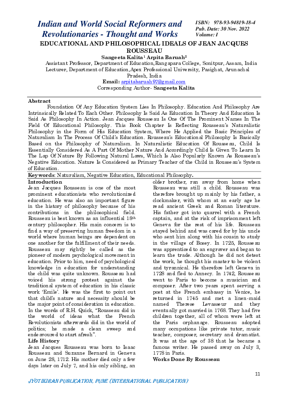 (PDF) Educational and Philosophical Ideals of Jean Jacques Rousseau