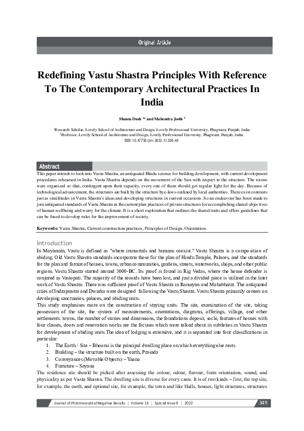 (PDF) Redefining Vastu Shastra Principles With Reference To The ...