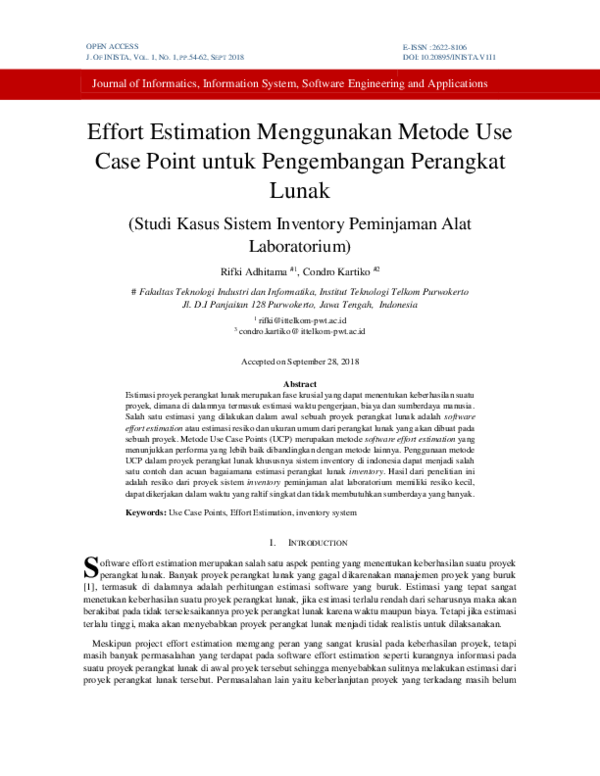 (PDF) Effort Estimation Menggunakan Metode Use Case Point untuk Pengembangan Perangkat Lunak