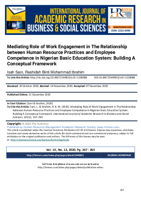 (PDF) Mediating Role of Work Engagement in The Relationship between Human Resource Practices and ...