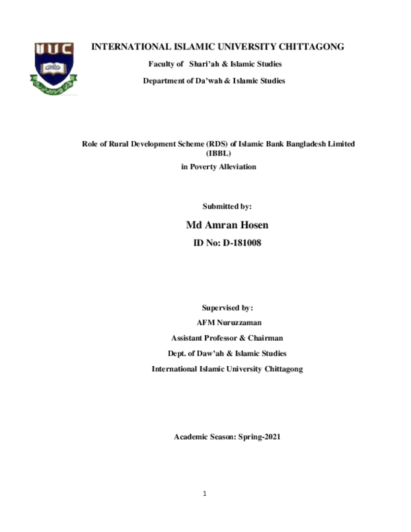 (PDF) Role of Rural Development Scheme (RDS) of (IBBL) in Poverty ...