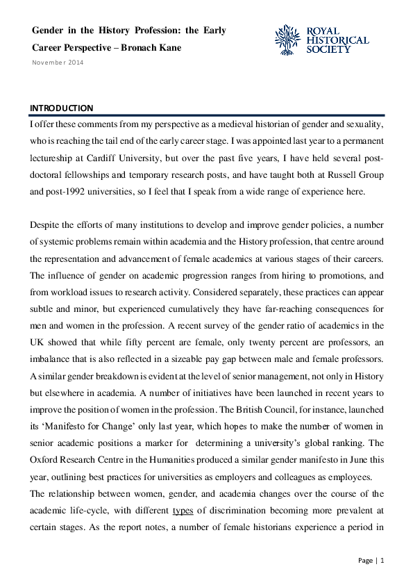 (PDF) Gender in the history profession: the early career perspective