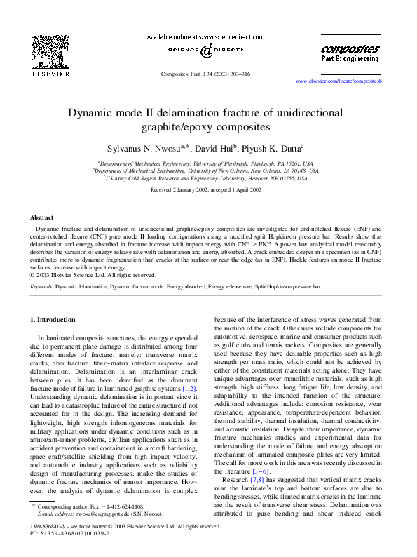 Pdf Dynamic Mode Ii Delamination Fracture Of Unidirectional Graphite Epoxy Composites