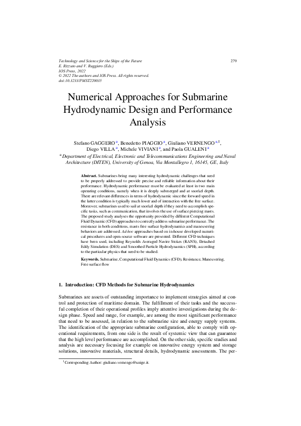 (PDF) Numerical Approaches for Submarine Hydrodynamic Design and Performance Analysis