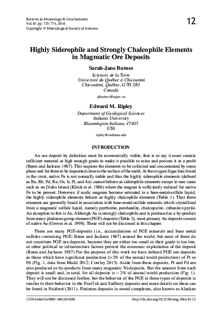 (PDF) Highly Siderophile and Strongly Chalcophile Elements in Magmatic ...