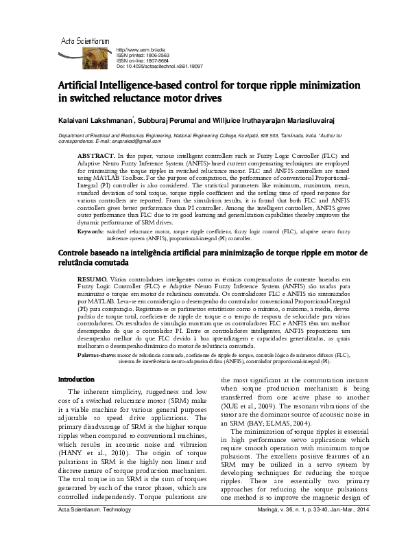 (PDF) Artificial Intelligence-based control for torque ripple minimization in switched ...