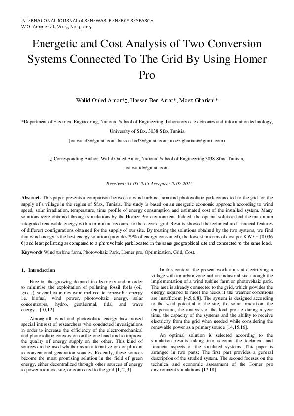 (PDF) Energetic and cost analysis of two conversion systems connected ...