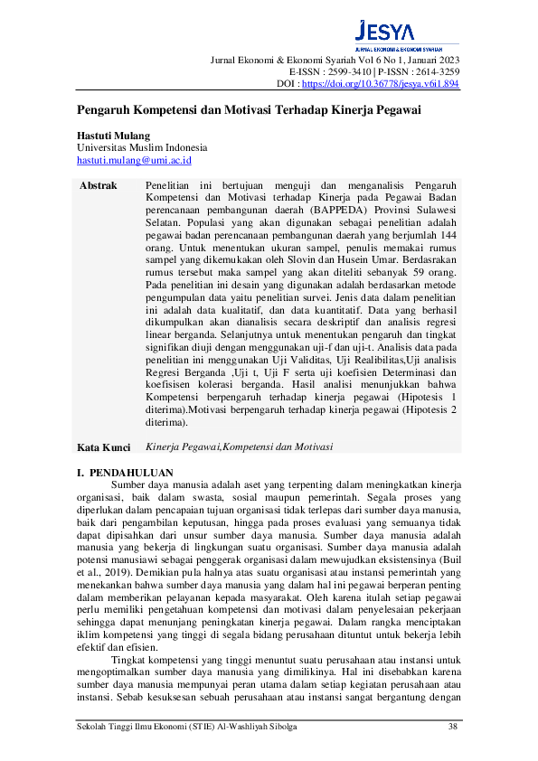 (PDF) Pengaruh Kompetensi dan Motivasi Terhadap Kinerja Pegawai