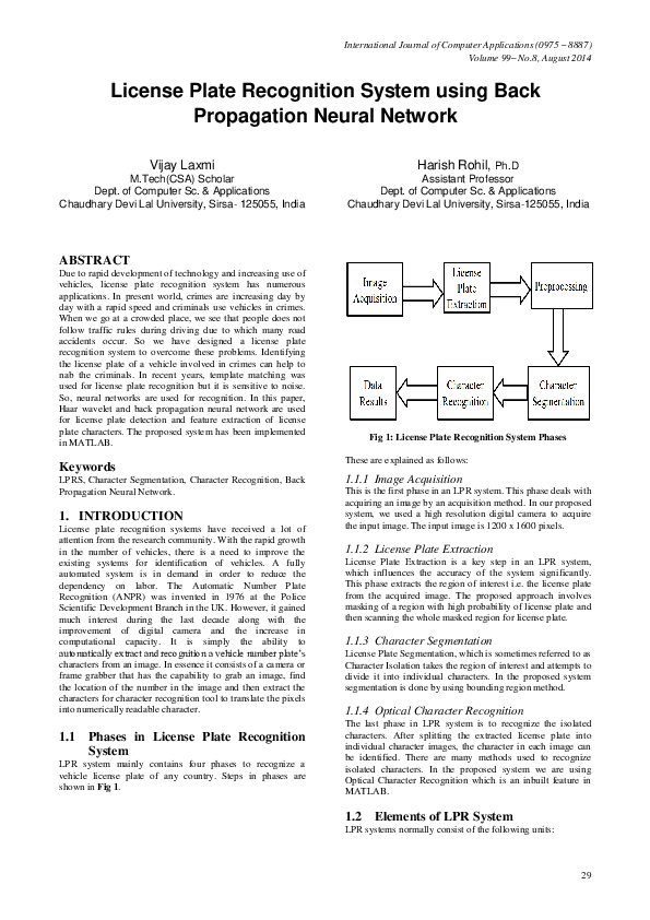 Pdf License Plate Recognition System Using Back Propagation Neural