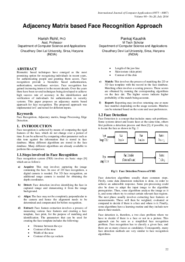 Pdf Adjacency Matrix Face Recognition Method