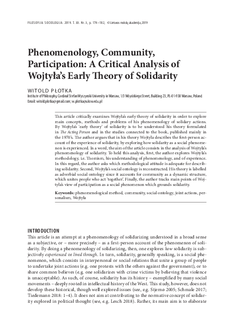 (PDF) Phenomenology, Community, Participation: A Critical Analysis of ...