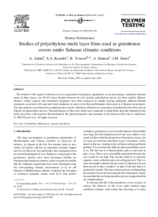 (PDF) Studies of polyethylene multi layer films used as greenhouse ...