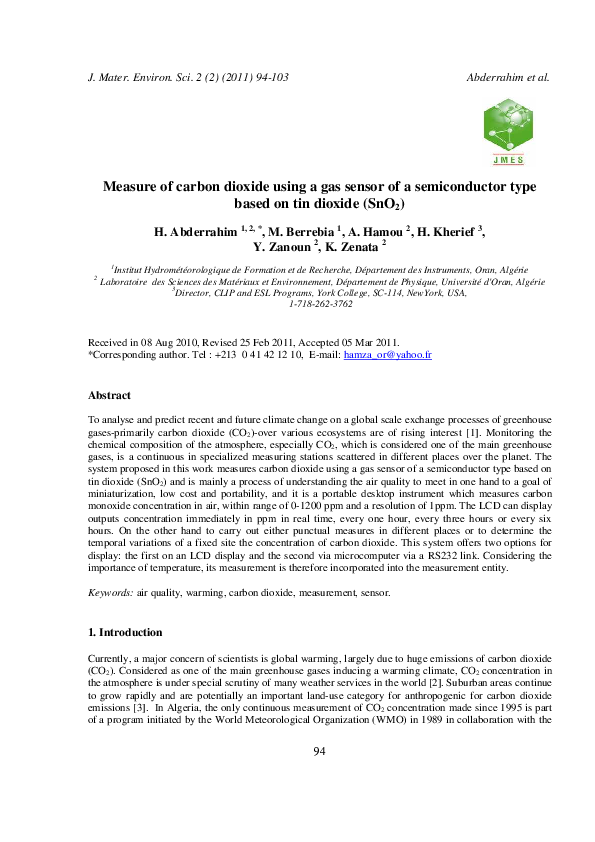 (PDF) Measure of carbon dioxide using a gas sensor of a semiconductor type based on tin dioxide ...