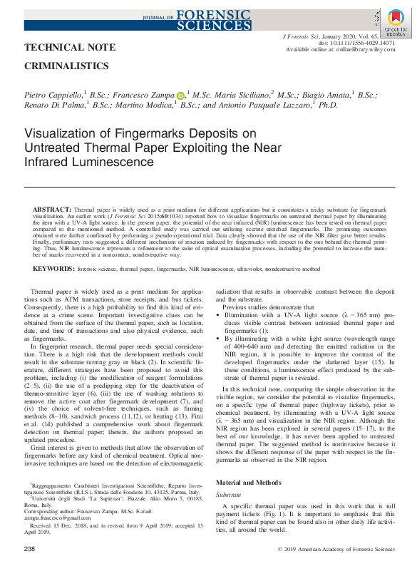 (PDF) Visualization of Fingermarks Deposits on Untreated Thermal Paper ...