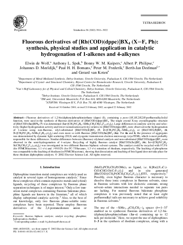 (PDF) Fluorous derivatives of [Rh(COD)(dppe)]BX4 (X=F, Ph): synthesis ...