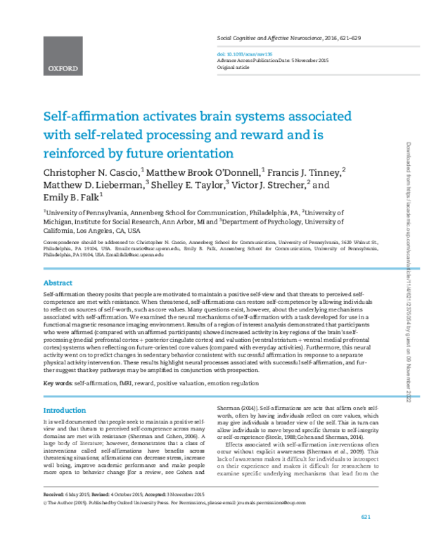 (PDF) Self-affirmation activates brain systems associated with self ...