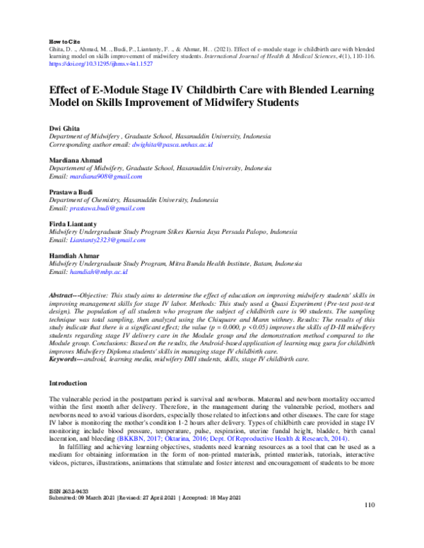 (PDF) Effect of e-module stage iv childbirth care with blended learning ...