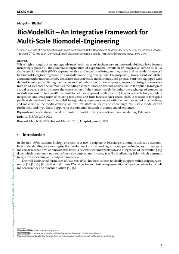 (PDF) BioModelKit – An Integrative Framework for Multi-Scale Biomodel-Engineering