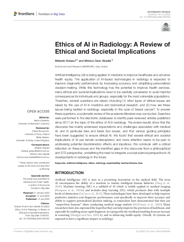 (PDF) Ethics of AI in Radiology: A Review of Ethical and Societal Implications