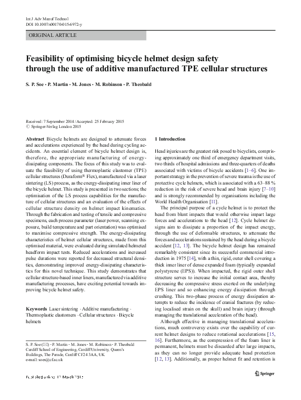 (PDF) Feasibility of optimising bicycle helmet design safety through ...