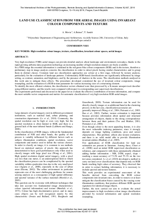 (PDF) Land Use Classification from VHR Aerial Images Using Invariant Colour Components and Texture