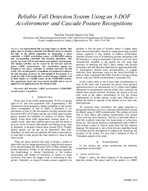 (PDF) Reliable fall detection system using an 3-DOF accelerometer and ...