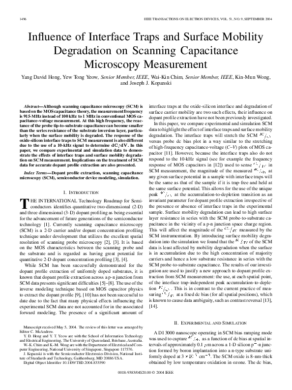 (PDF) Influence of Interface Traps and Surface Mobility Degradation on ...