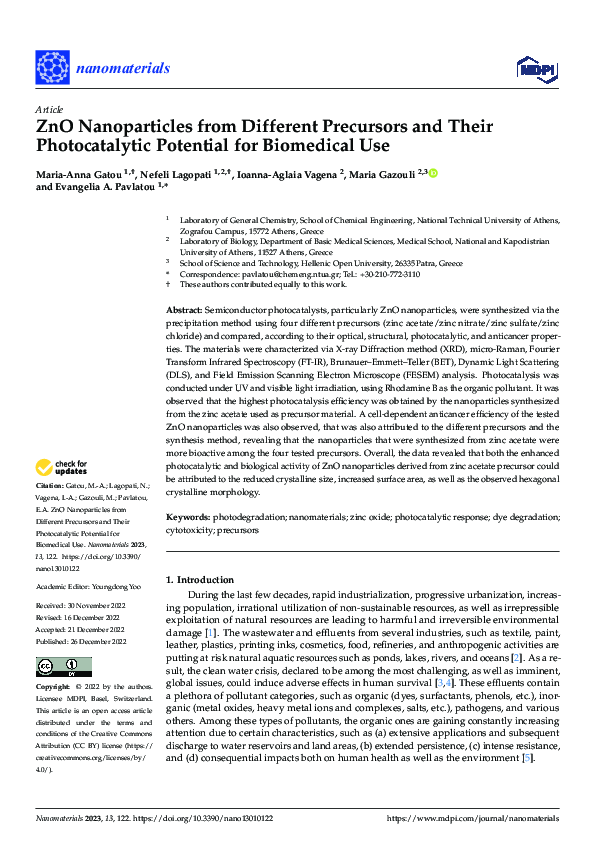(PDF) ZnO Nanoparticles: Synthesis and Biomedical Use