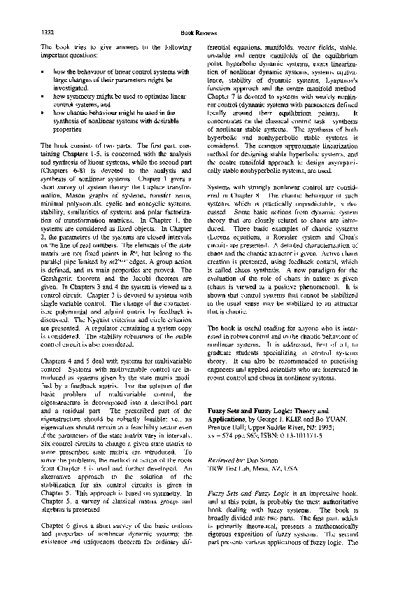 (PDF) Fuzzy sets and fuzzy logic: Theory and applications