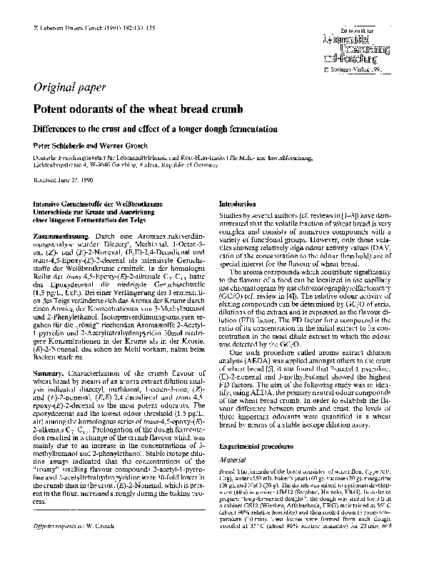 (PDF) Potent odorants of the wheat bread crumb Differences to the crust ...