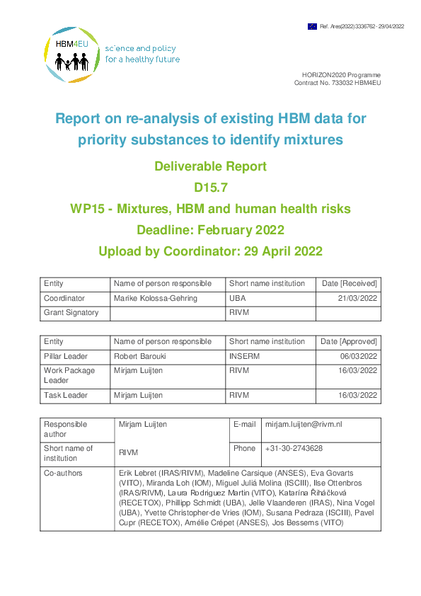 (PDF) D15.7 - Report on re-analysis of existing HBM data for priority ...