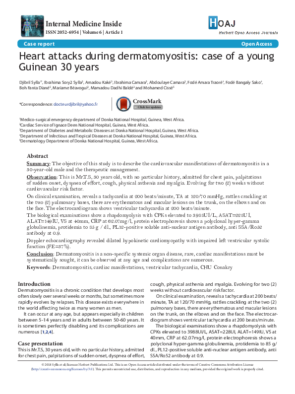 (PDF) Heart attacks during dermatomyositis: case of a young Guinean 30 years