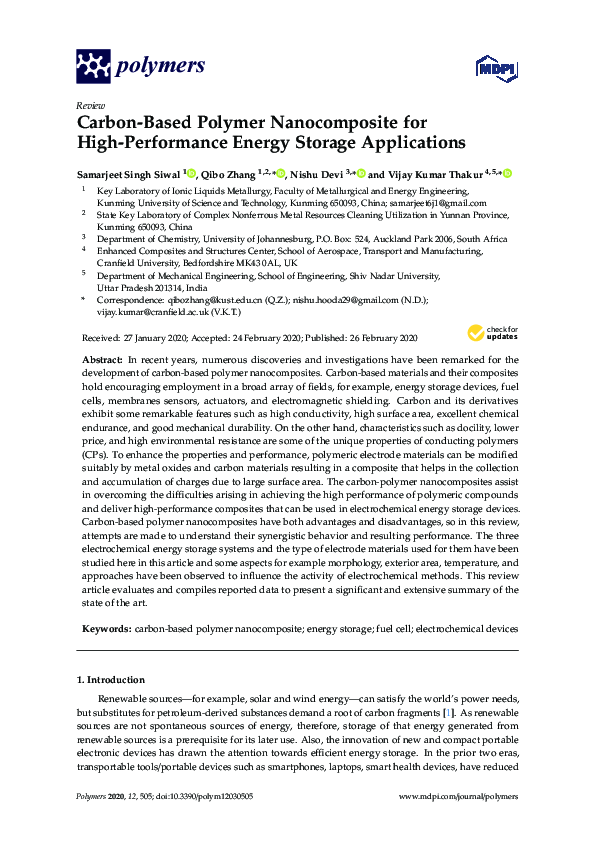 (PDF) Carbon-Based Polymer Nanocomposite for High-Performance Energy Storage Applications