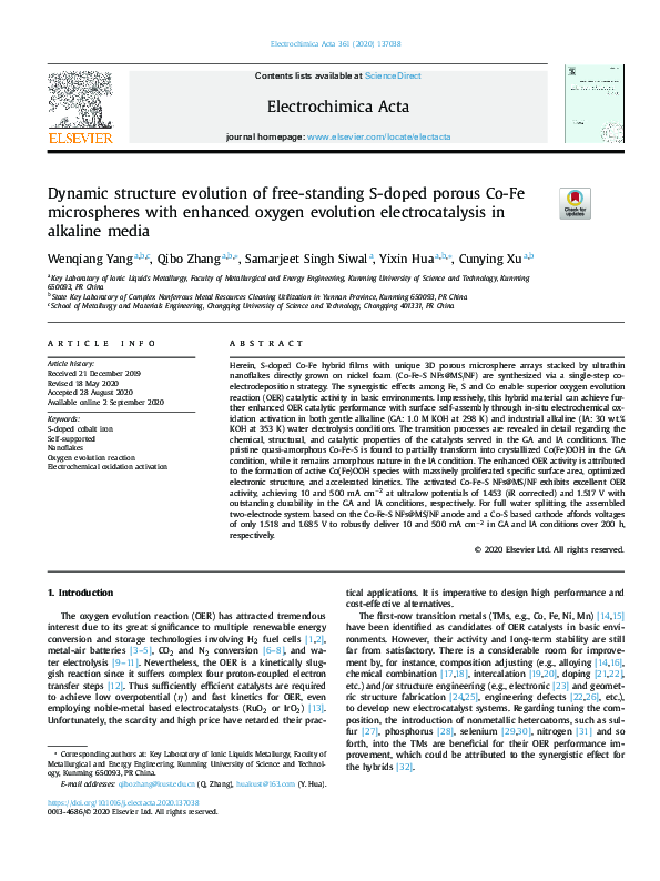 (PDF) Dynamic structure evolution of free-standing S-doped porous Co-Fe ...