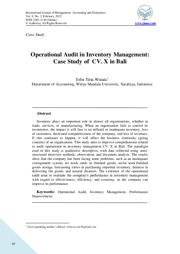 (PDF) Operational Audit in Inventory Management: Case Study of CV. X in ...