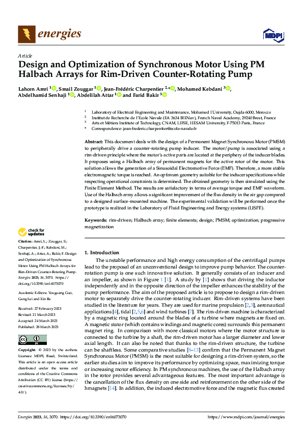 (PDF) Design and Optimization of Synchronous Motor Using PM Halbach Arrays for Rim-Driven ...