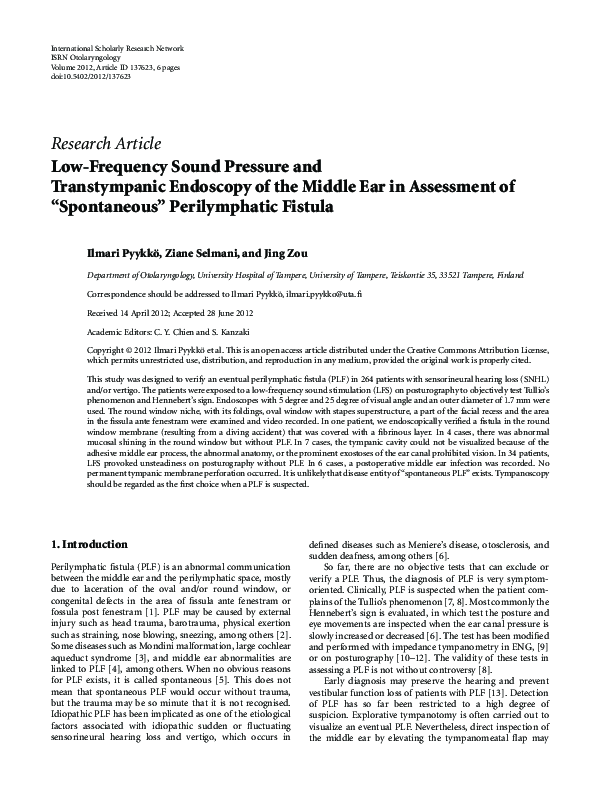 (PDF) Low-Frequency Sound Pressure and Transtympanic Endoscopy of the ...