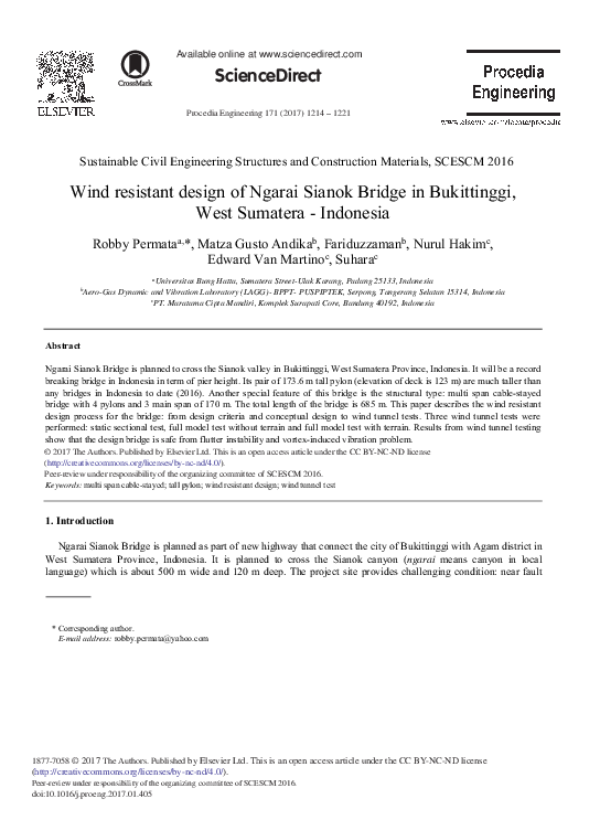 (PDF) Wind resistant Design of Ngarai Sianok Bridge in Bukittinggi ...