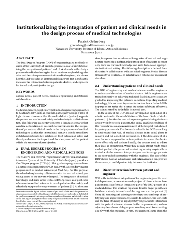 (PDF) Institutionalizing the integration of patient and clinical needs ...