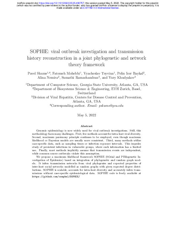 Pdf Sophie Viral Outbreak Investigation And Transmission History Reconstruction In A Joint