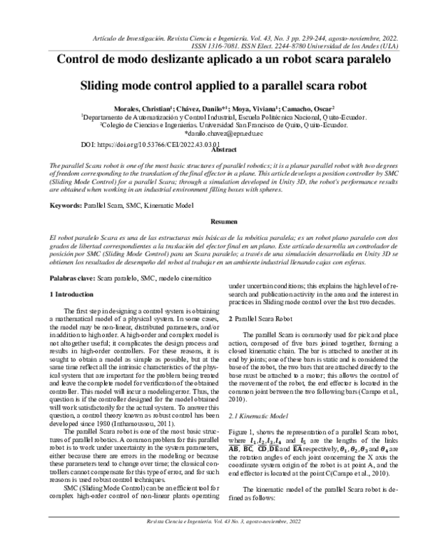 (PDF) Control de modo deslizante aplicado a un robot scara paralelo
