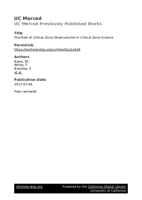(PDF) The Role of Critical Zone Observatories in Critical Zone Science