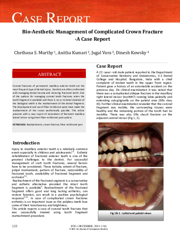 (PDF) Bio-Aesthetic Management of Complicated Crown Fracture-A Case ...
