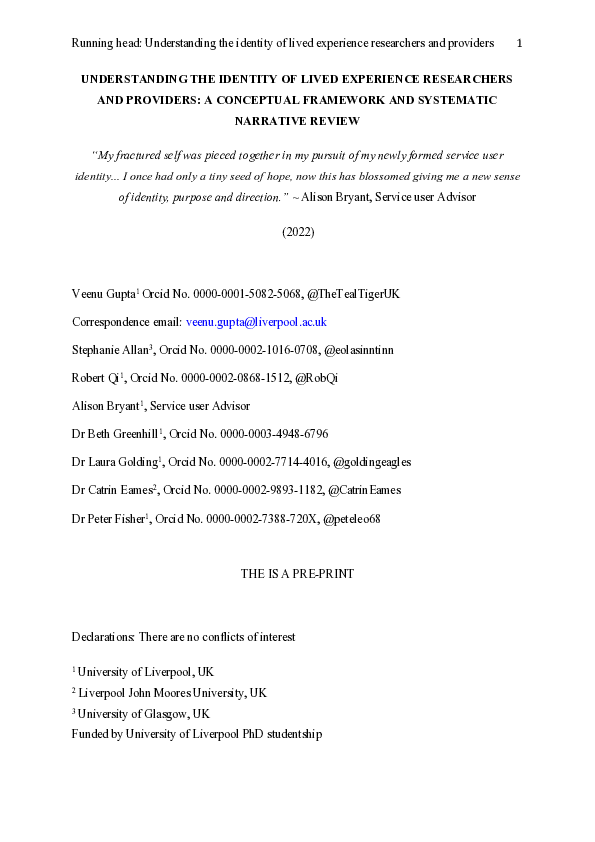 (PDF) Understanding the identity of lived experience researchers and ...