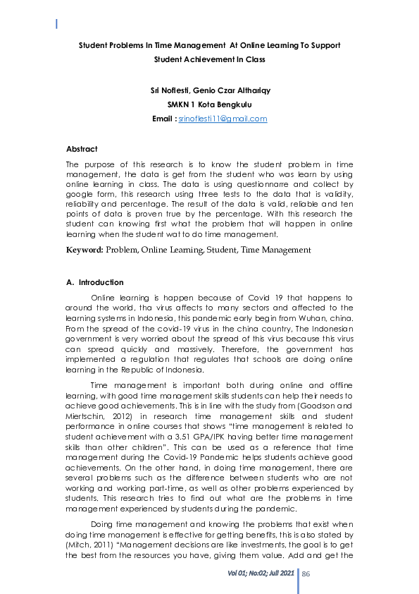 (PDF) Student Problems In Time Management At Online Learning To Support ...