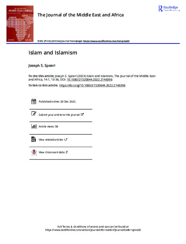 (PDF) "Islam and Islamism," Journal of the Middle East and Africa, 2022