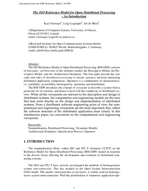 (PDF) Introduction into the ODP Reference Model, 2/14/96 The ISO ...