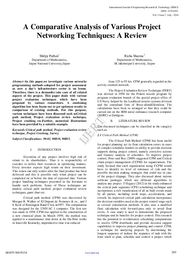 (PDF) A Comparative Analysis of Various Project Networking Techniques: A Review