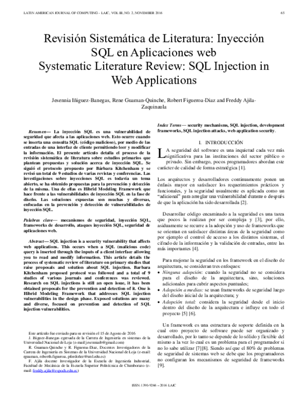 (PDF) Revisión Sistemática de Literatura: Inyección SQL en Aplicaciones web Systematic ...