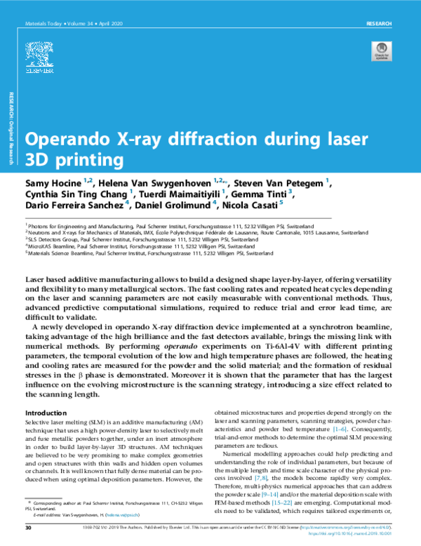 (PDF) Operando X-ray diffraction during laser 3D printing